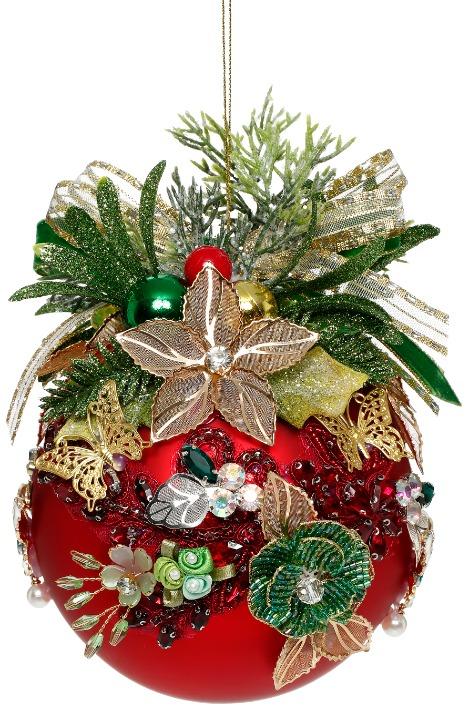 Floral Jeweled Ball Ornament, Red - 5 Inches - Official Mark Roberts ...